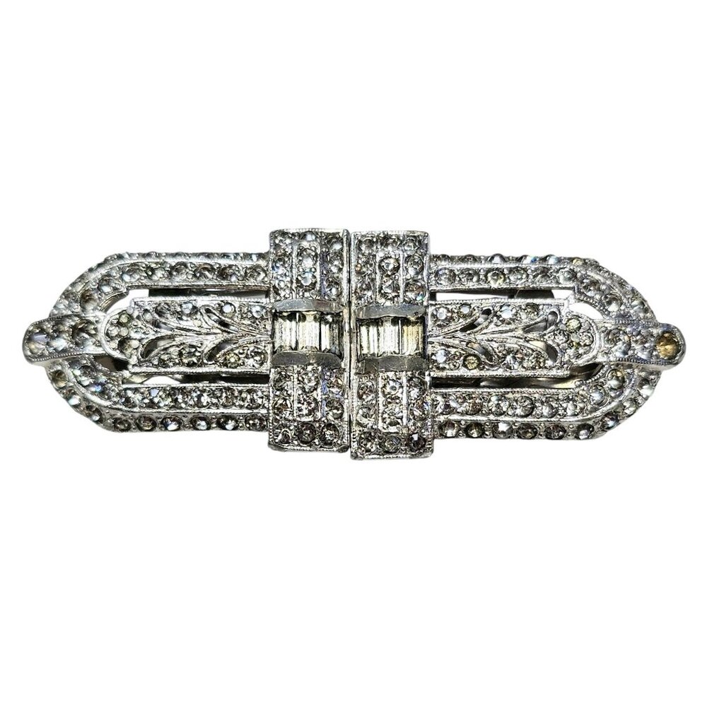 Coro Duette Silver Tone Rhinestone Art Deco Convertib… - Gem